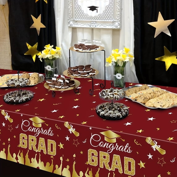 Red Graduation Ceremony Tablecloth Congratulations Graduation Party ...