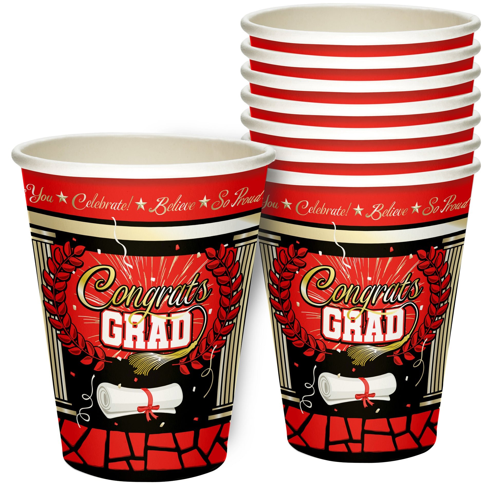 Red Graduation Cups 16oz 16 Count - Red Graduation Party Supplies ...