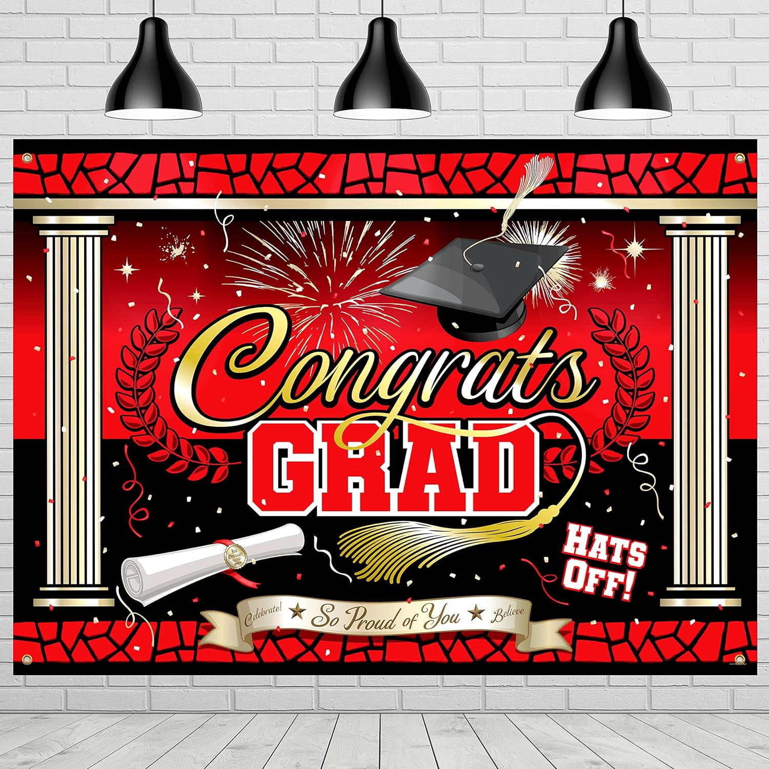 Red Graduation Decorations Congrats Class of 2026 Banner - Large ...