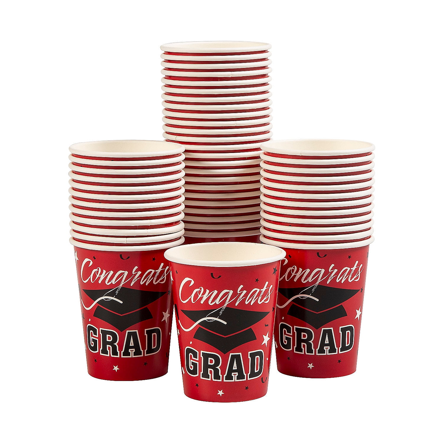 Red Graduation Party Congrats Grad & Cap Paper Cups Bulk 50 Pc ...