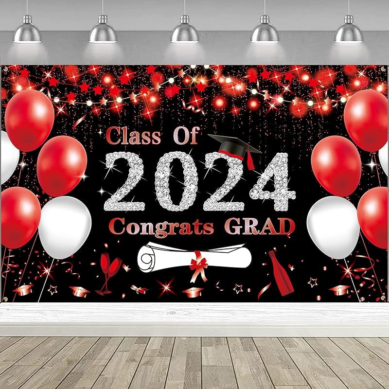 Red Graduation Party Decorations, Class of 2024 Graduation Banner for ...