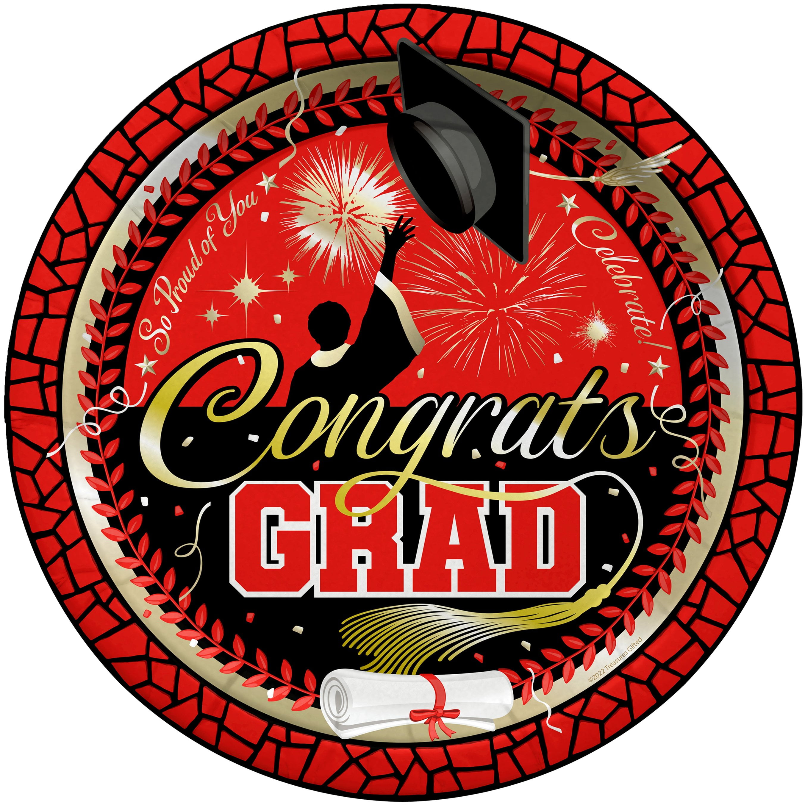 Red Graduation Plates 9in 16 Count - Red Graduation Party Supplies ...