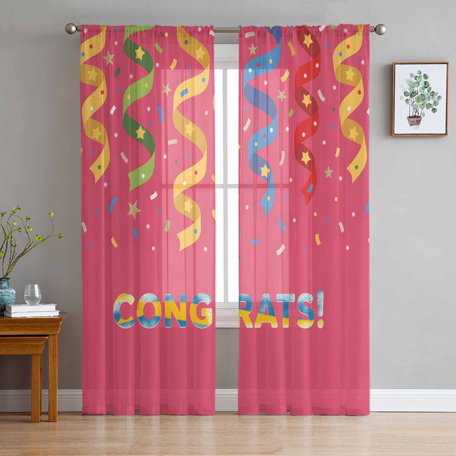Red Graduation Season Sheer Curtains 63 Inch Length 2 Panels Set, Semi ...