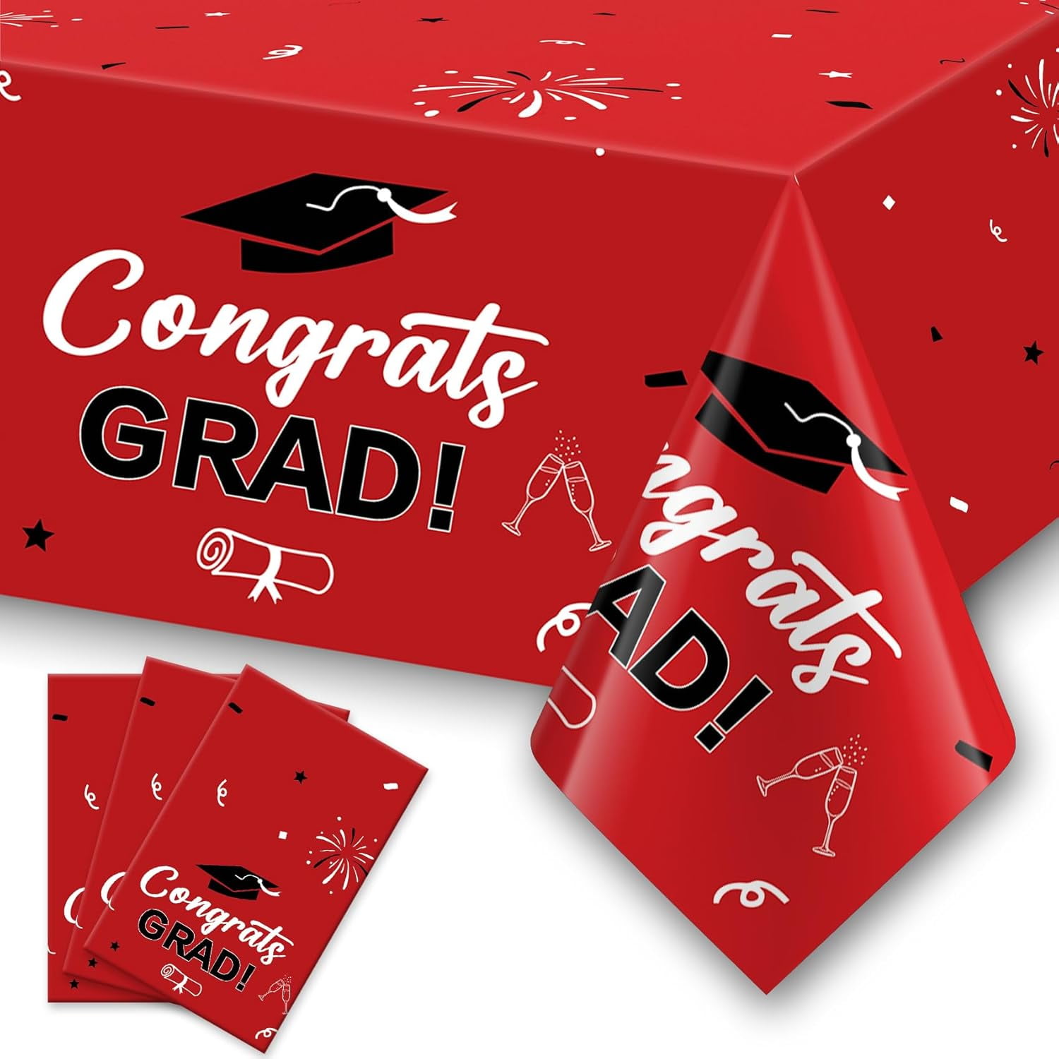 Red Graduation Tablecloth, 3 Pack, 54"x108" Plastic, Rectangular ...