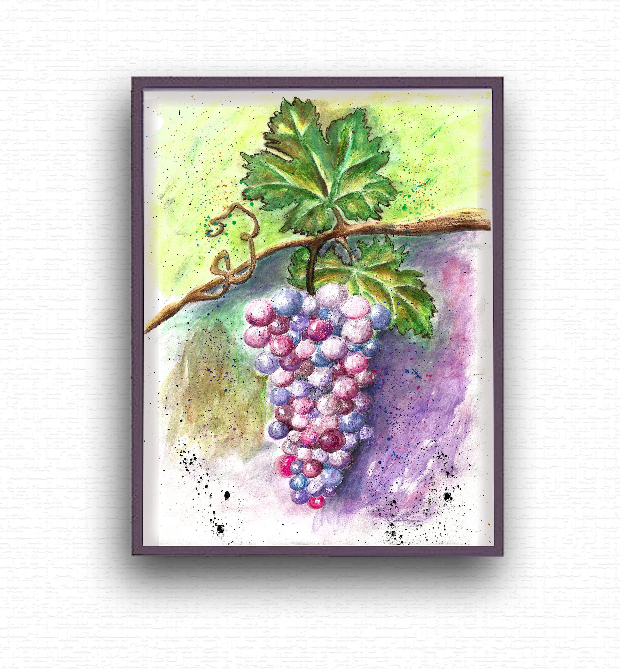 Red Grapes Printable Watercolor Art, Kitchen Wall Art, Vine Fruit Decor ...