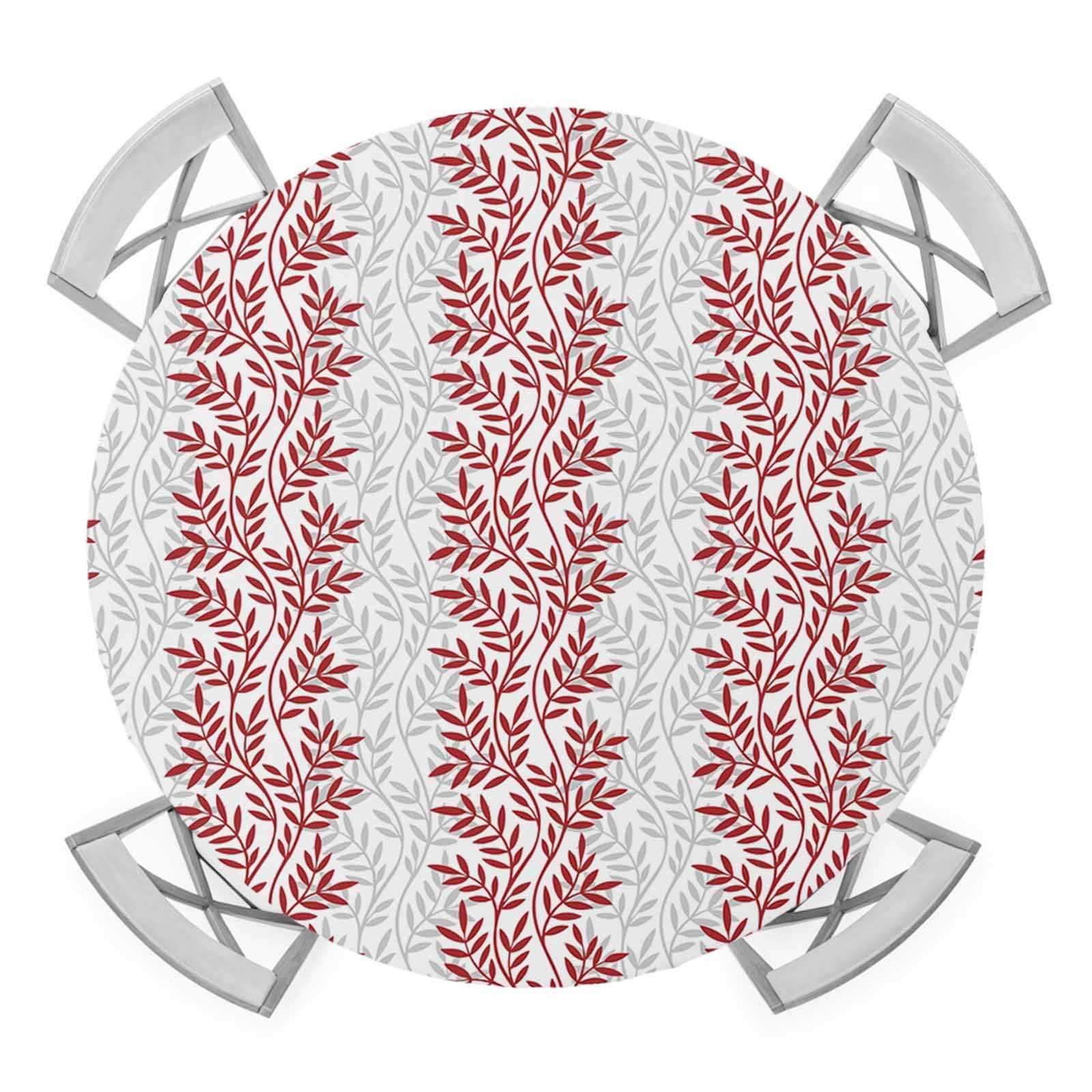 Red Gray Botanical Round Tablecloth for 55-60 Inch Tables,Fitted Table ...