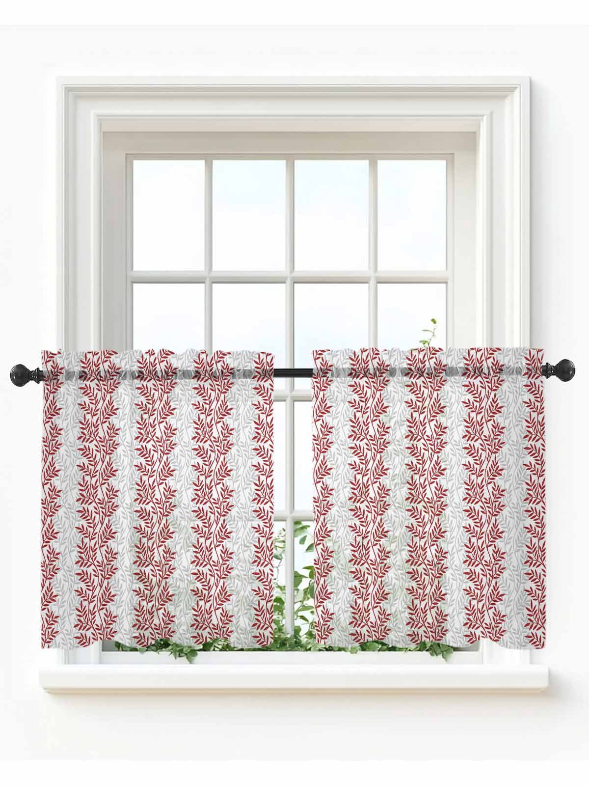 Red Gray Botanical Tier Curtains 36 Inch Length,Sheer Curtains for ...