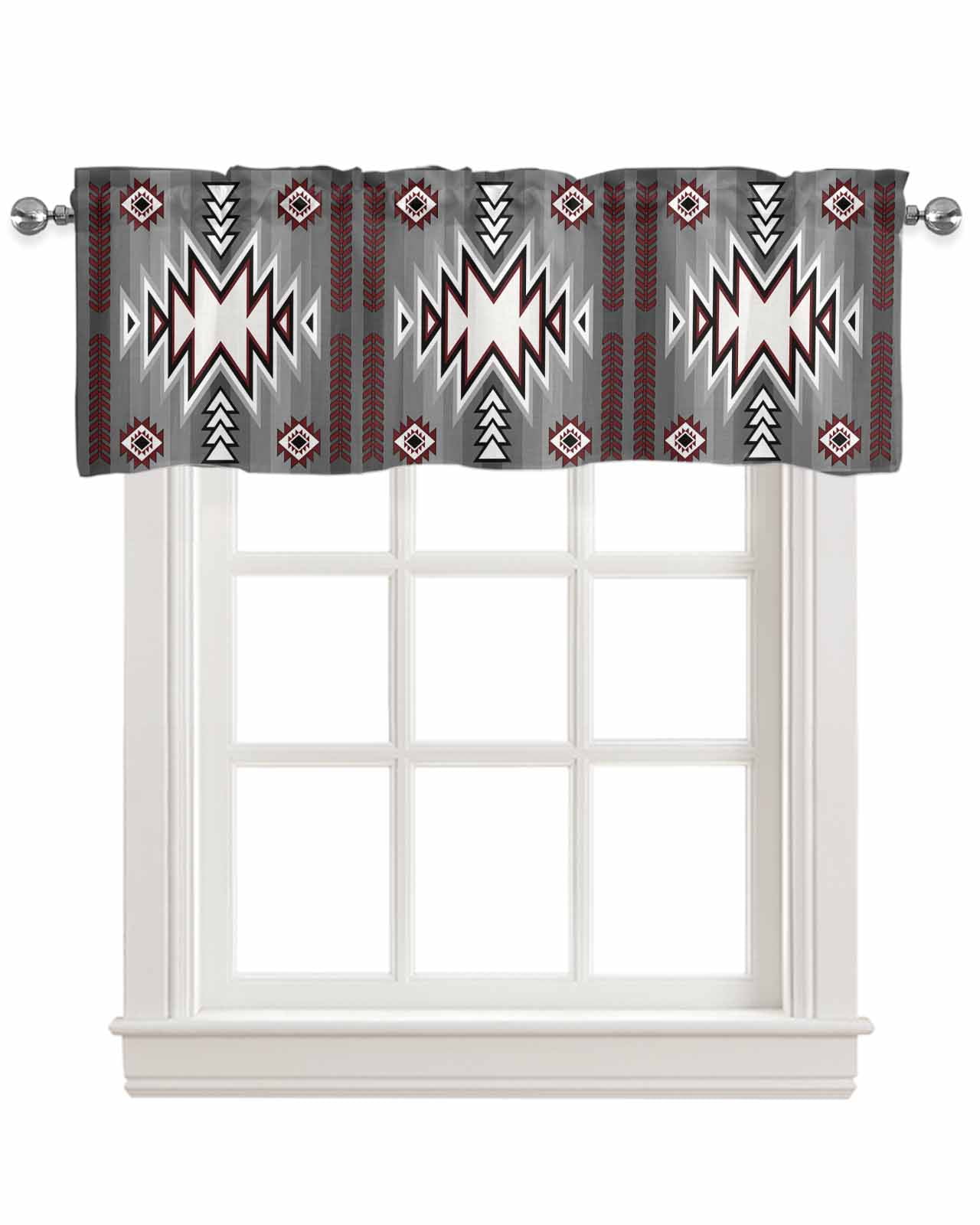 Red Gray Kitchen Valances for Windows Farmhouse Linen Window Valance ...