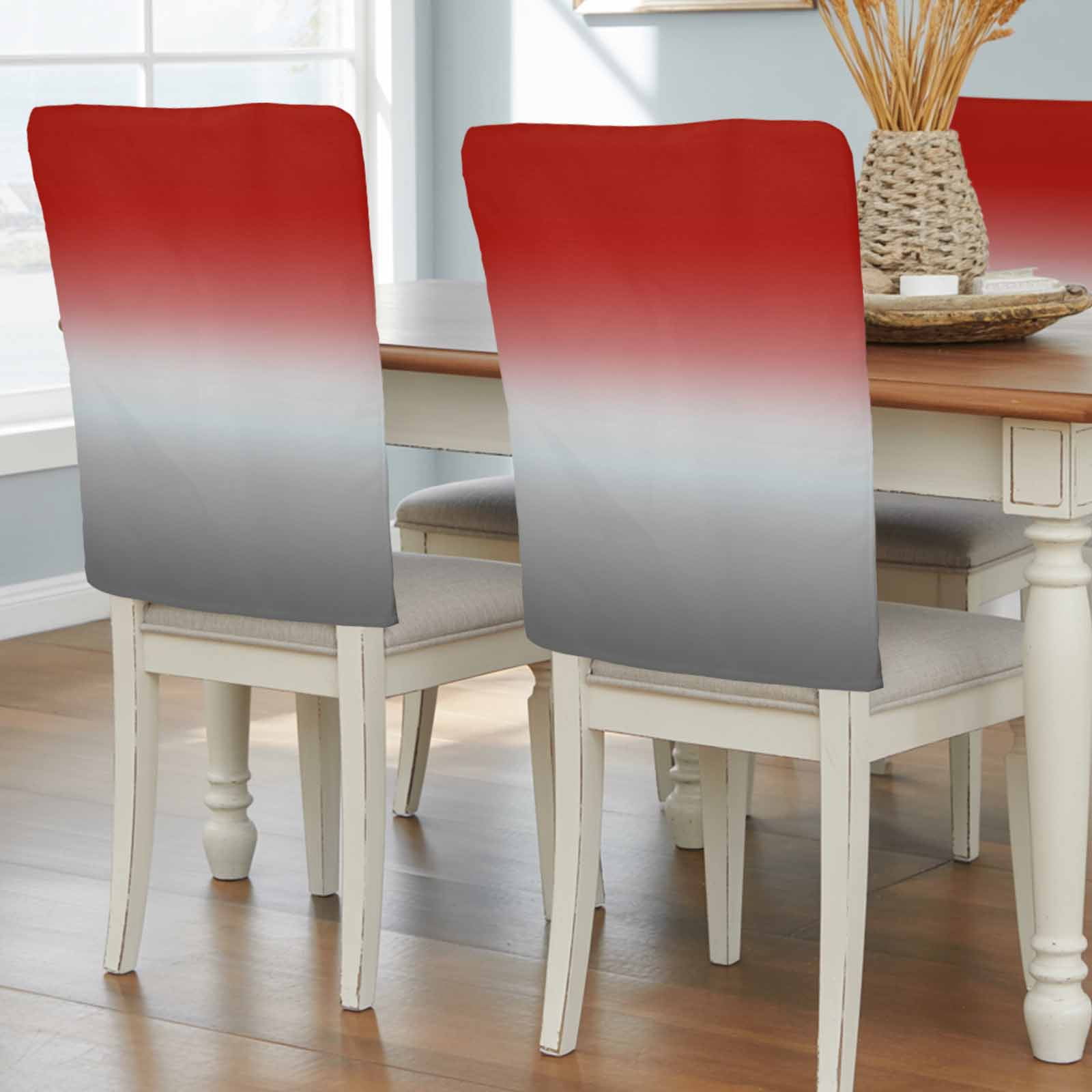 Red Gray Ombre Chair Back Covers, Removable Chair Covers for Dining ...