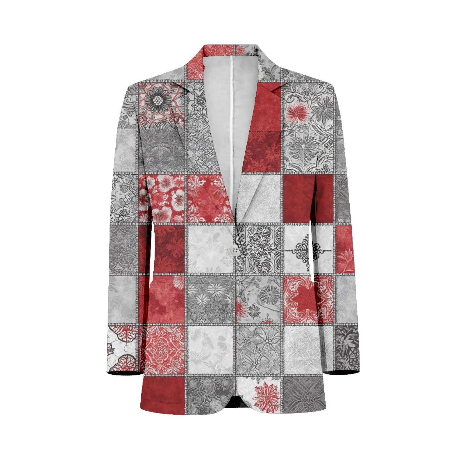 Red Gray Patchwork Quilt Design Mens Suits Shawl Collar Slim Fit Suit ...