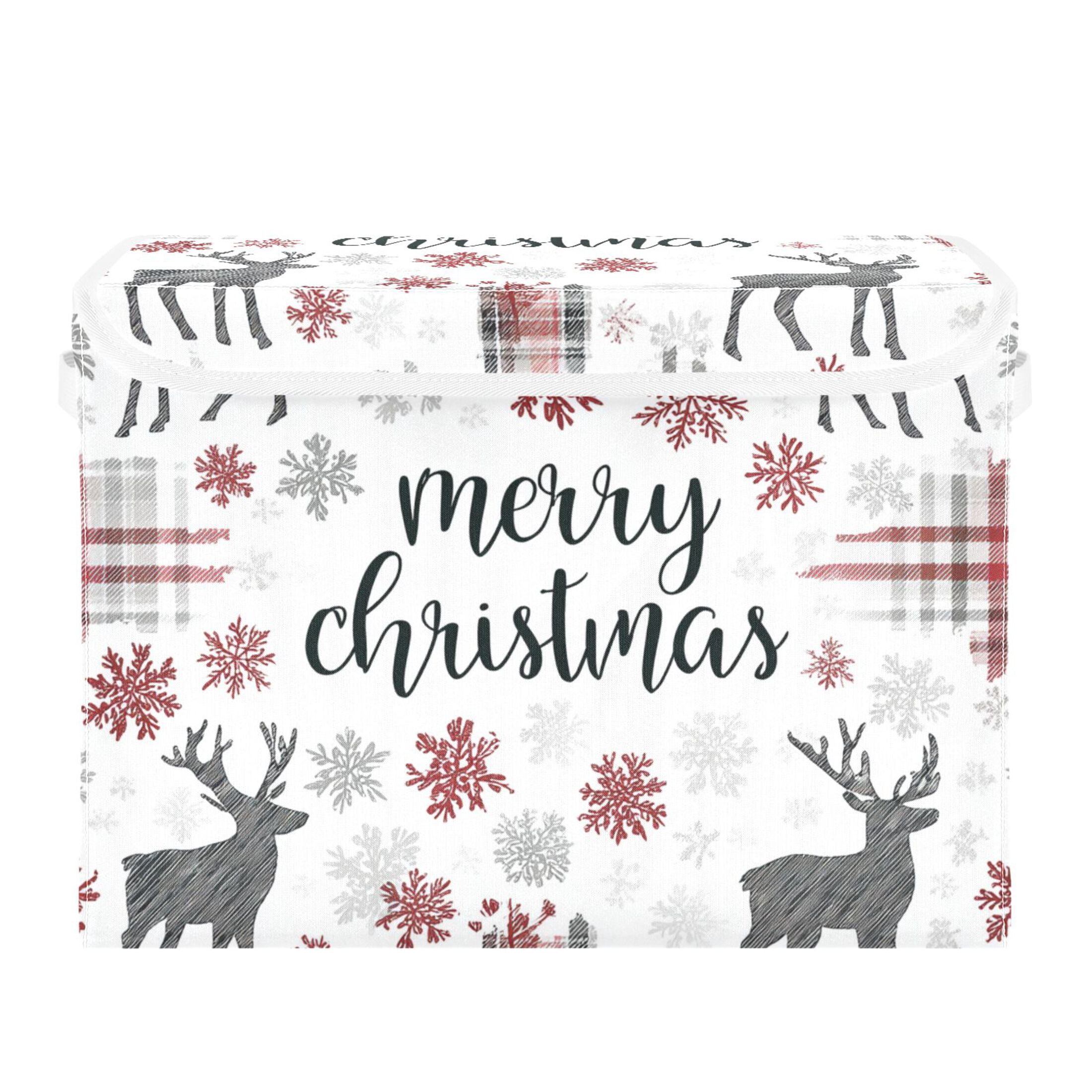 Red Gray Plaids Christmas Deer Foldable Storage Bins with Lids Handles ...