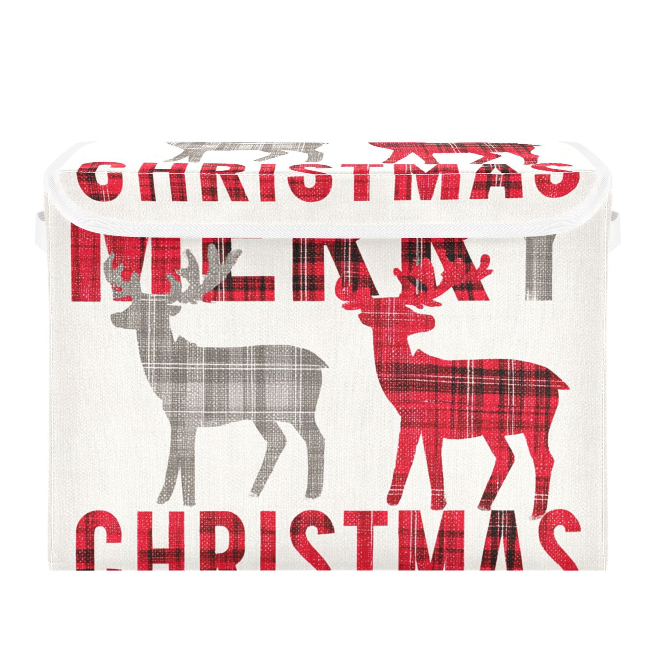 Red Gray Plaids Deer Merry Christmas Foldable Storage Bins with Lids ...