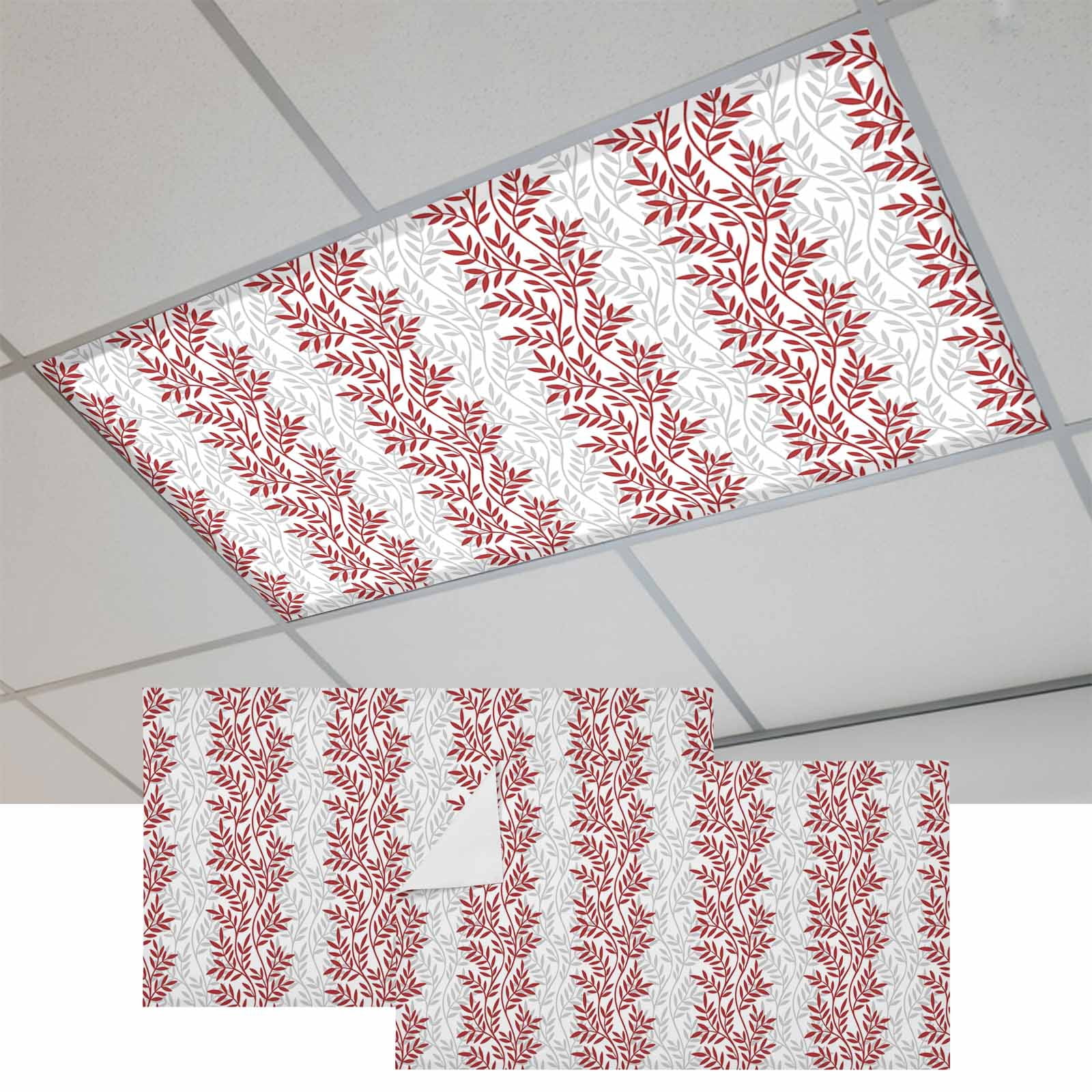 Red Gray Plants Magnetic Fluorescent Light Covers for Ceiling Lights ...