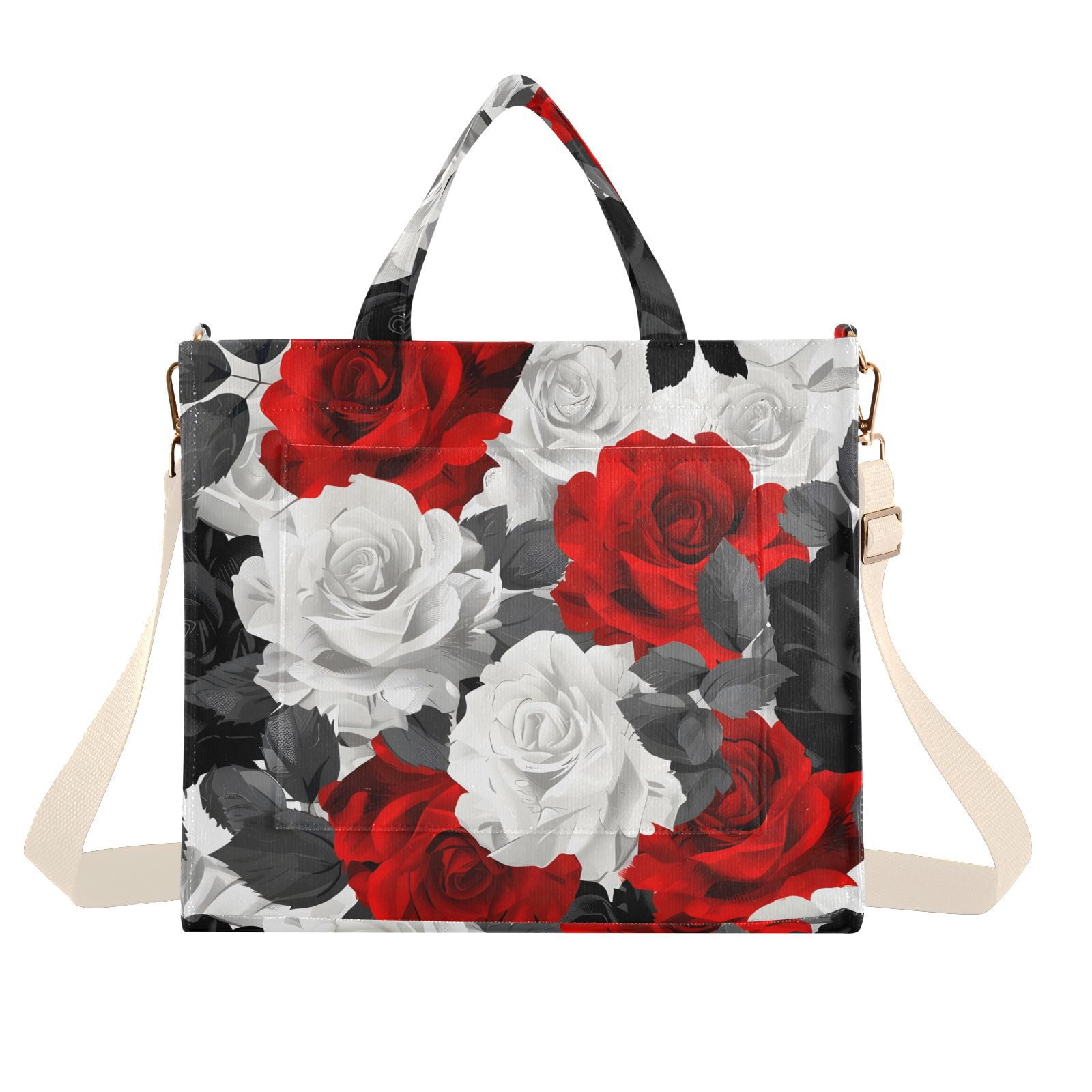 Red Gray Roses Flowers Corduroy Tote Bag Handbag Large Messenger Bag ...