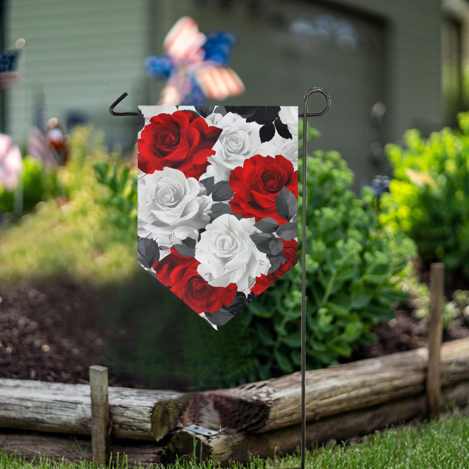 Red Gray Roses Flowers Garden Flag 18" x 12.5" Double Sided Yard Lawn ...