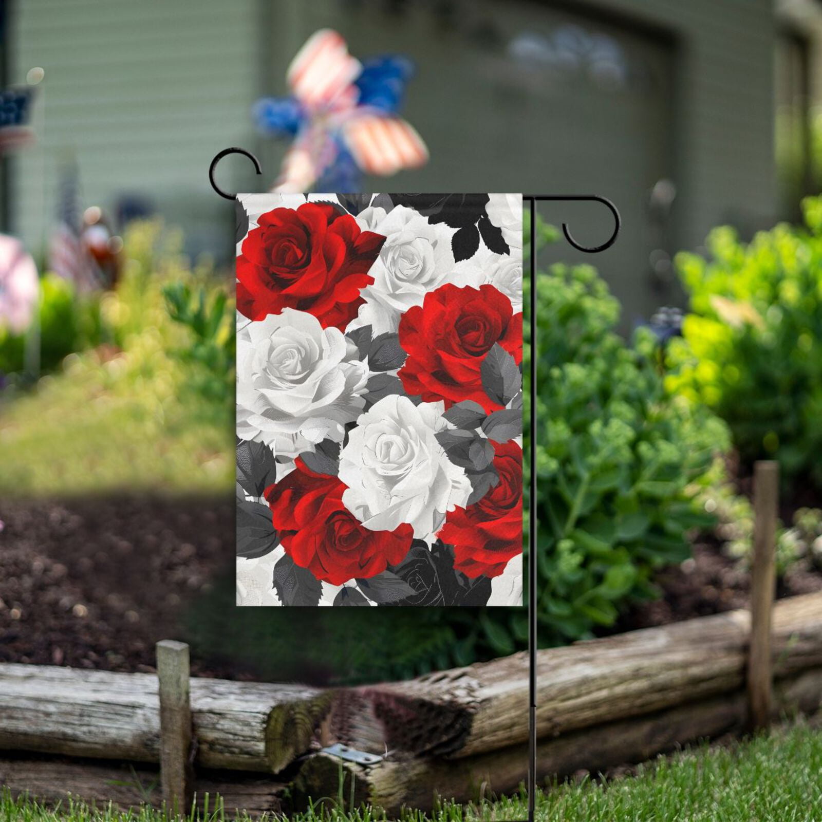 Red Gray Roses Flowers Garden Flag Double Sided Outdoor Banners for ...