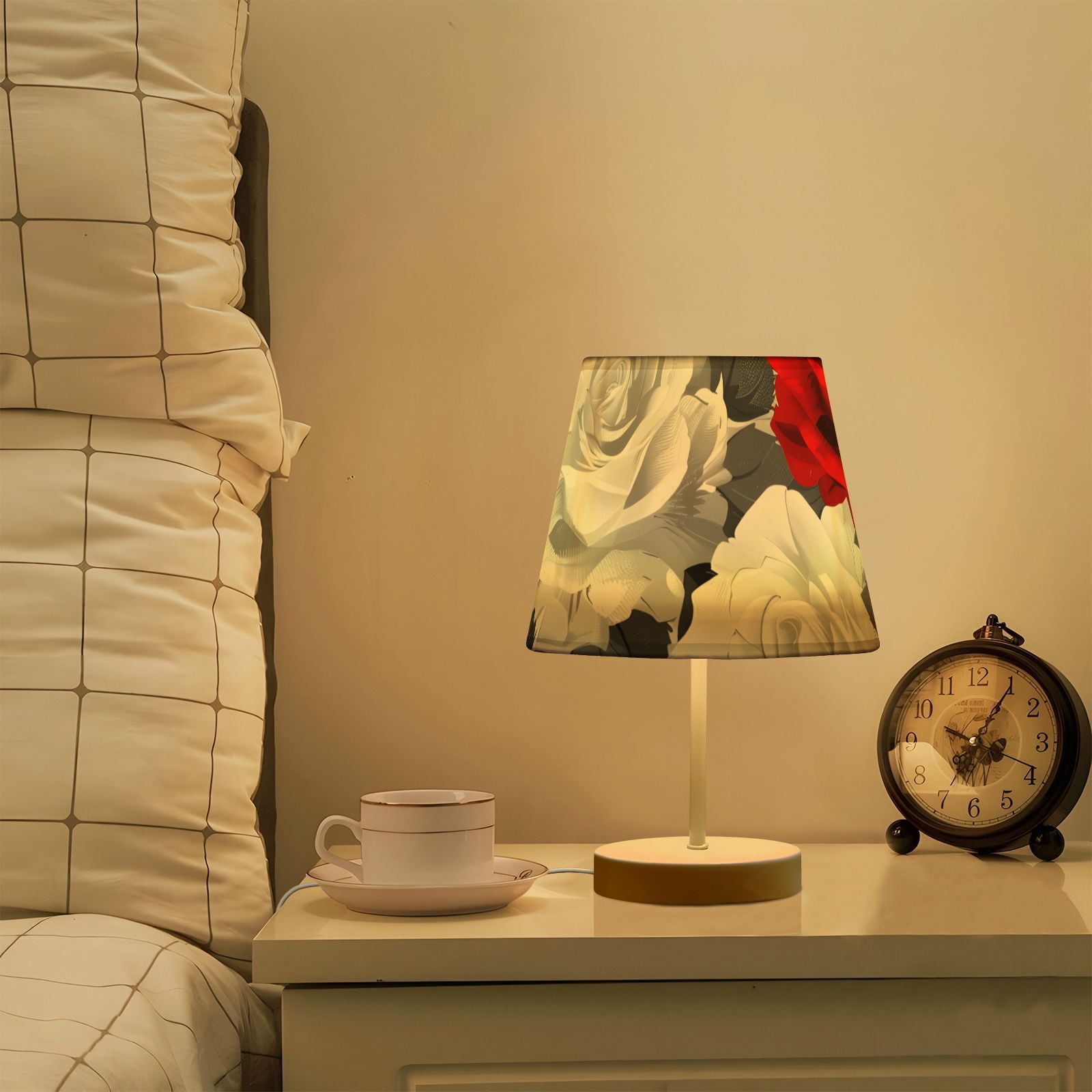 Red Gray Roses Flowers LED Desk Lamp Table Lamp USB Bedside Nightstand ...