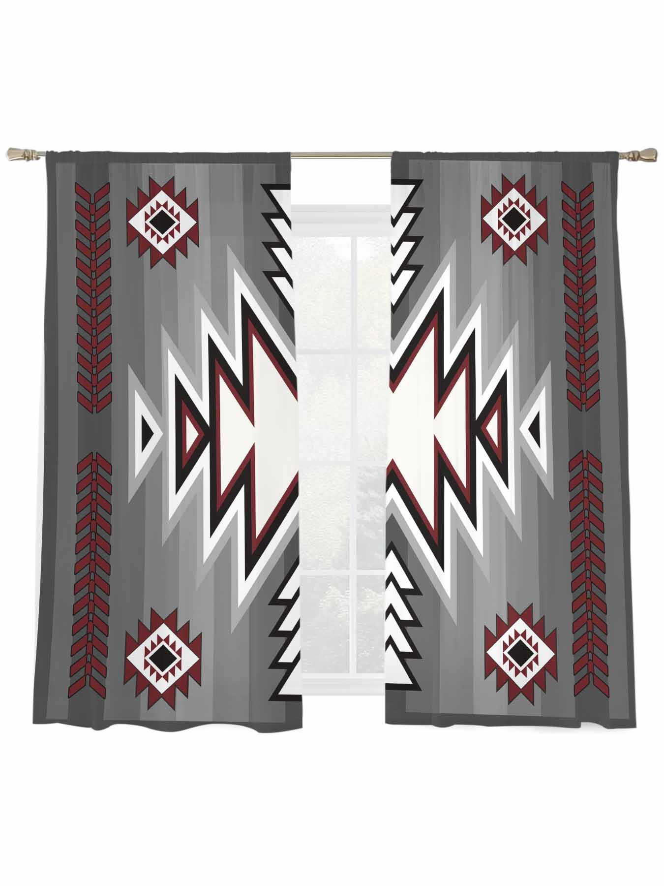 Red Gray Sheer Curtains 63 Inch Length 2 Panels Set, Semi Transparent ...