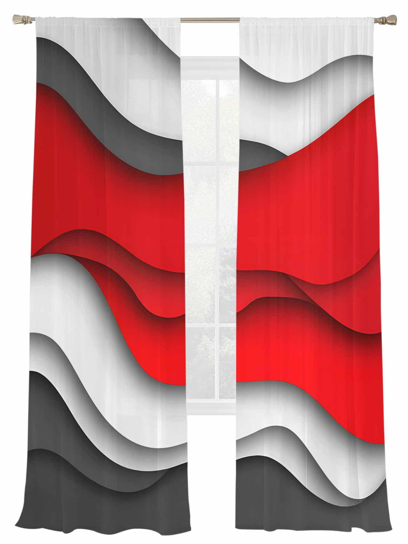 Red Gray Sheer Curtains for Living Room Bedroom, Light-filtering Sheer ...