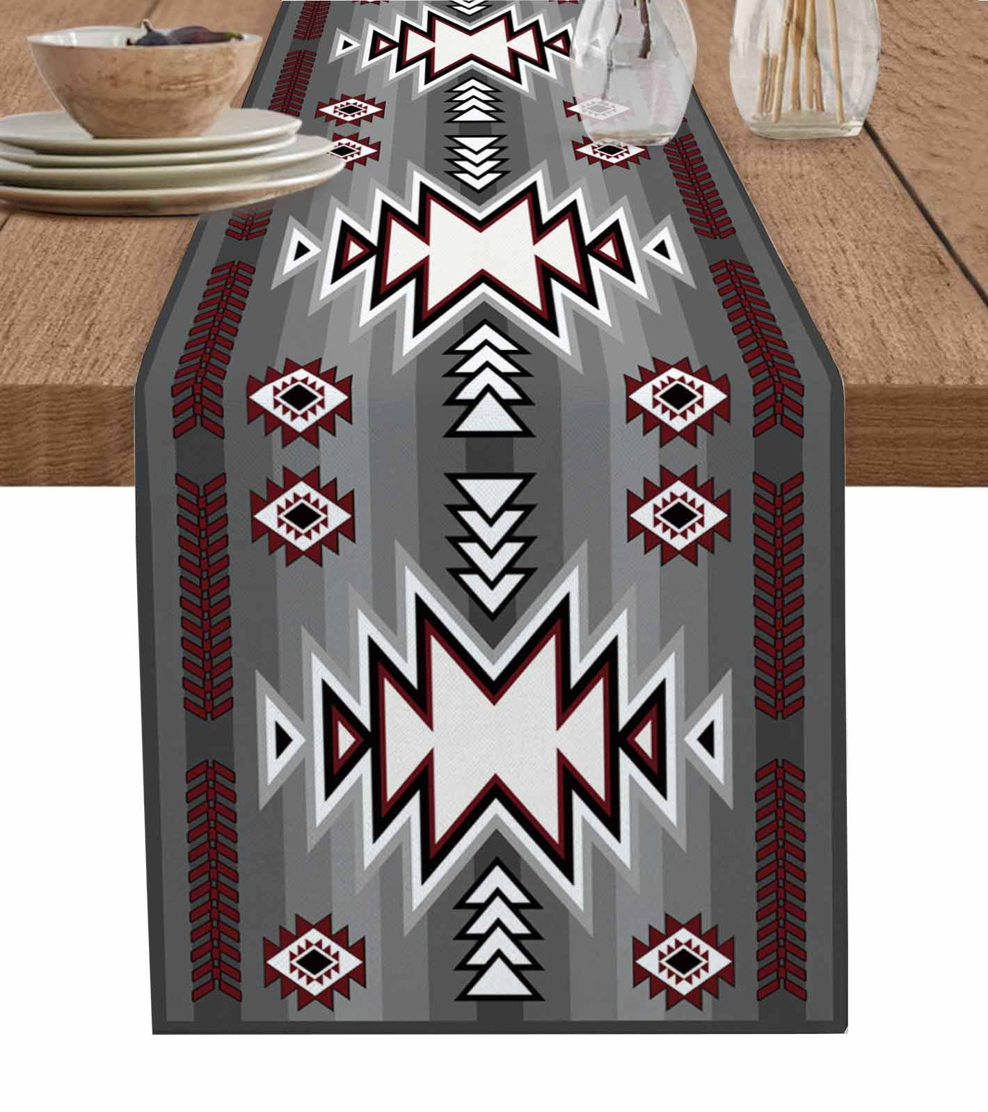 Red Gray Table Runner Southwest Retro Ethnic AztecTexture Bohemian ...