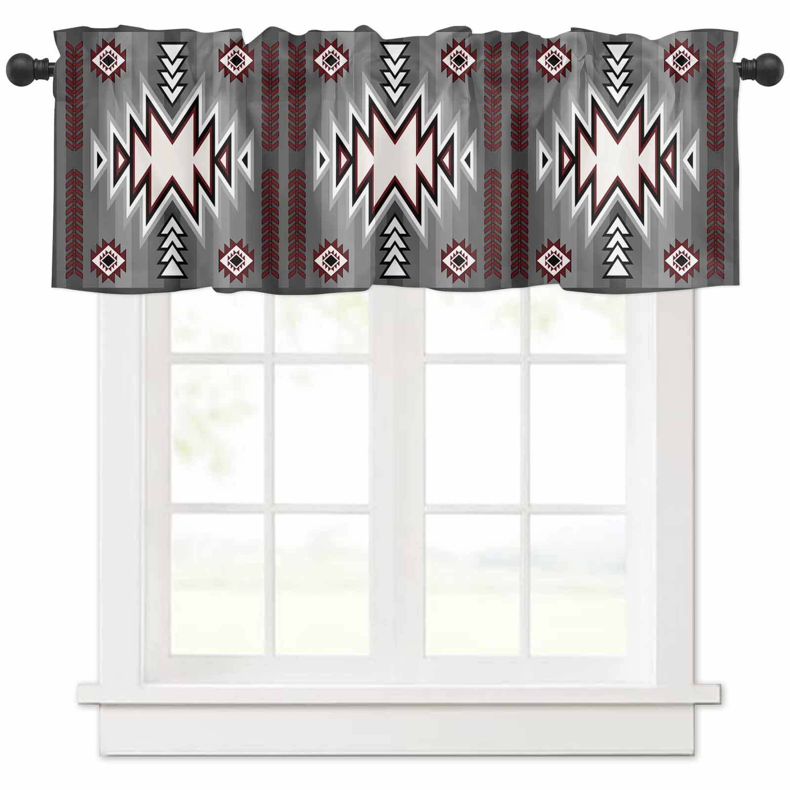 Red Gray Valances for Windows Farmhouse Kitchen Curtains Valances Rod ...