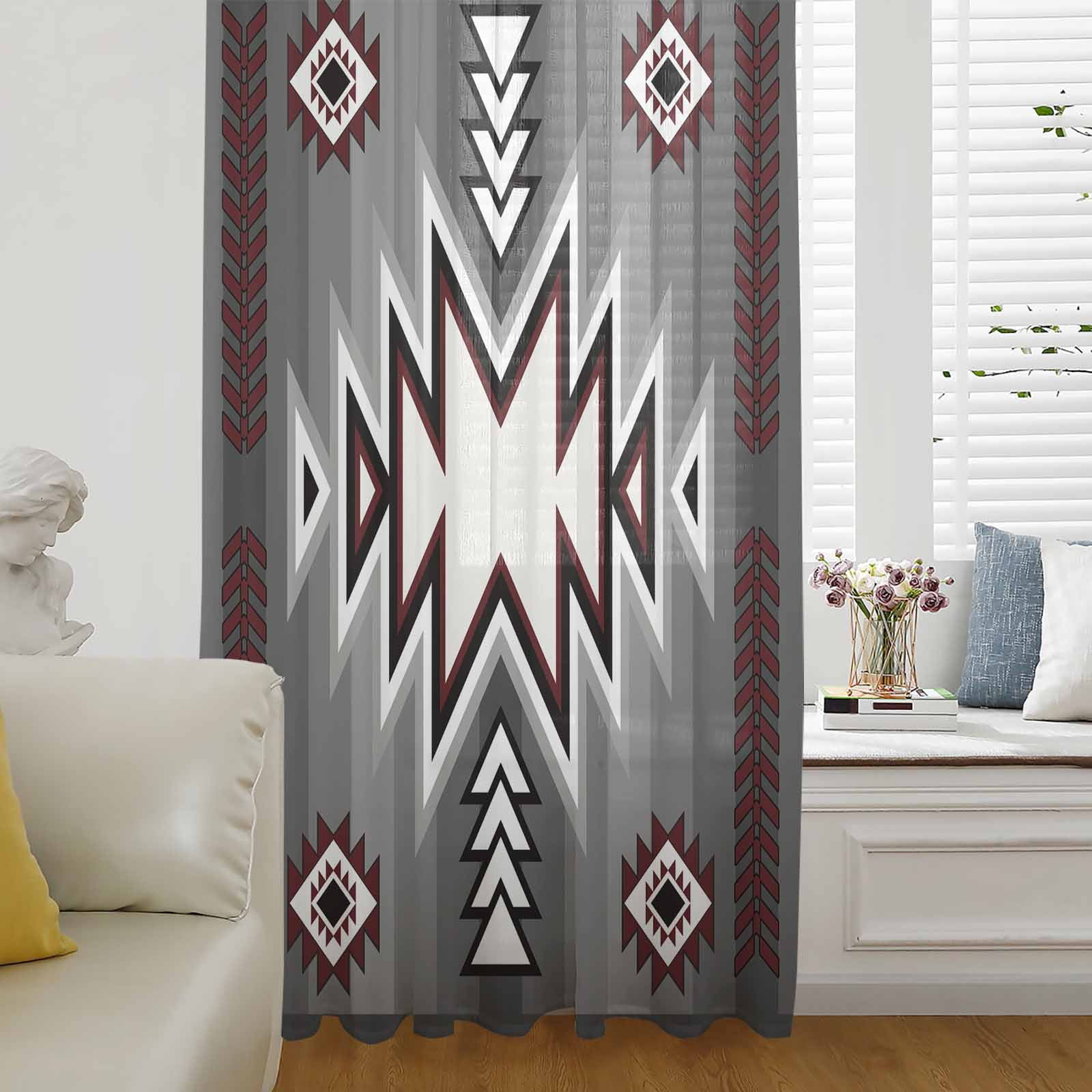 Red Gray Window Curtain 45 Inches Long,Southwest Retro Ethnic ...