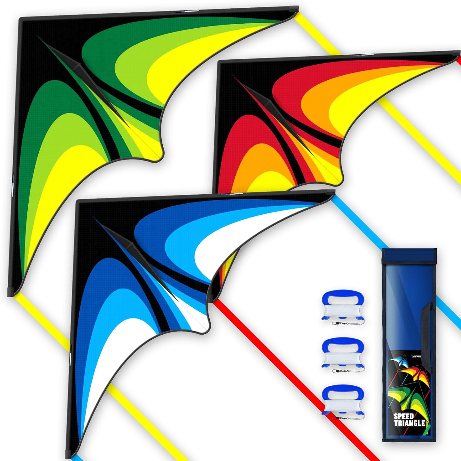 Red Green Blue Three Piece Large Delta Kite,Extremely Easy to Launch ...