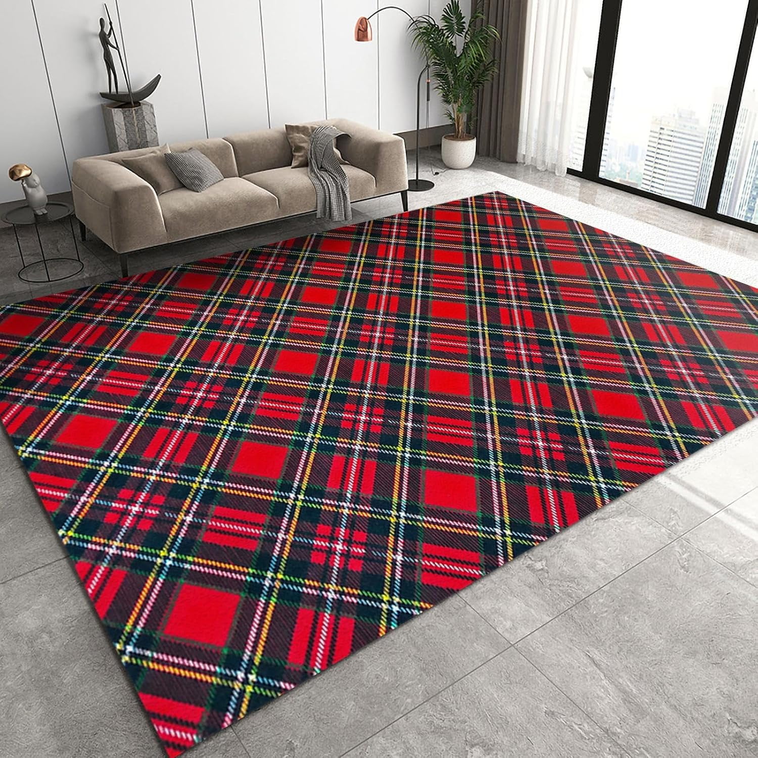Red Green Buffalo Check Area Rug, Black And White Geometric Lines ...