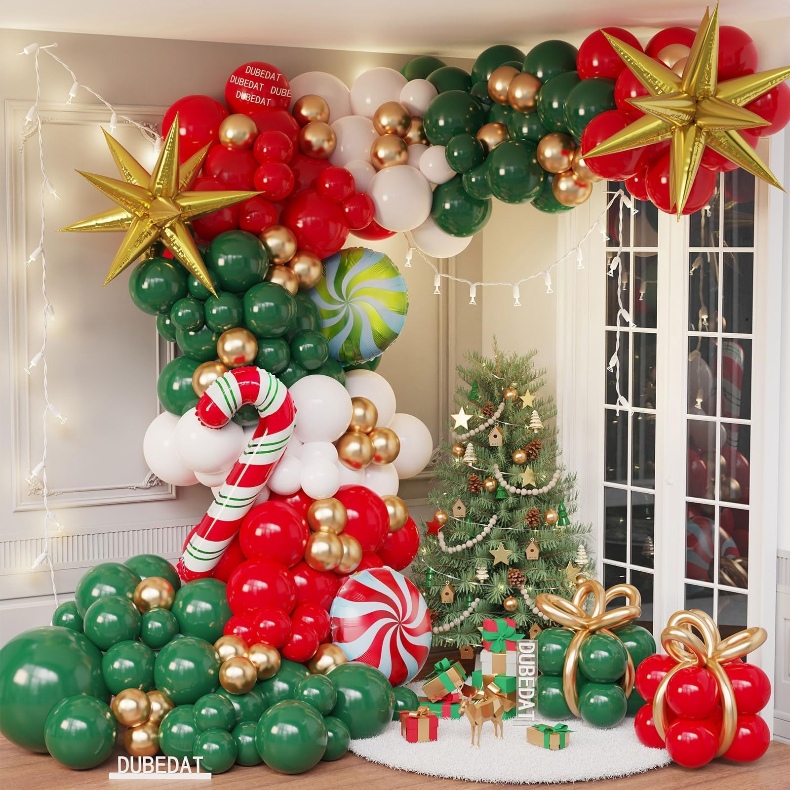 Red Green Christmas Balloons Garland Arch Kit, 135Pcs Metallic Red Gold ...