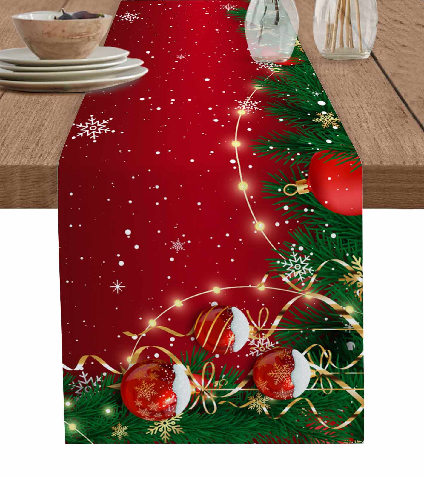 Red Green Christmas Burlap-Cotton Table Runner 72 Inches Long,Xmas ...