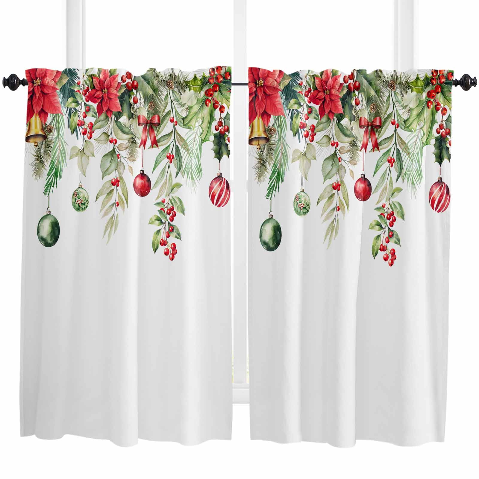 Red Green Christmas Kitchen Curtain 2 Panels Curtains 54 Inch Length ...