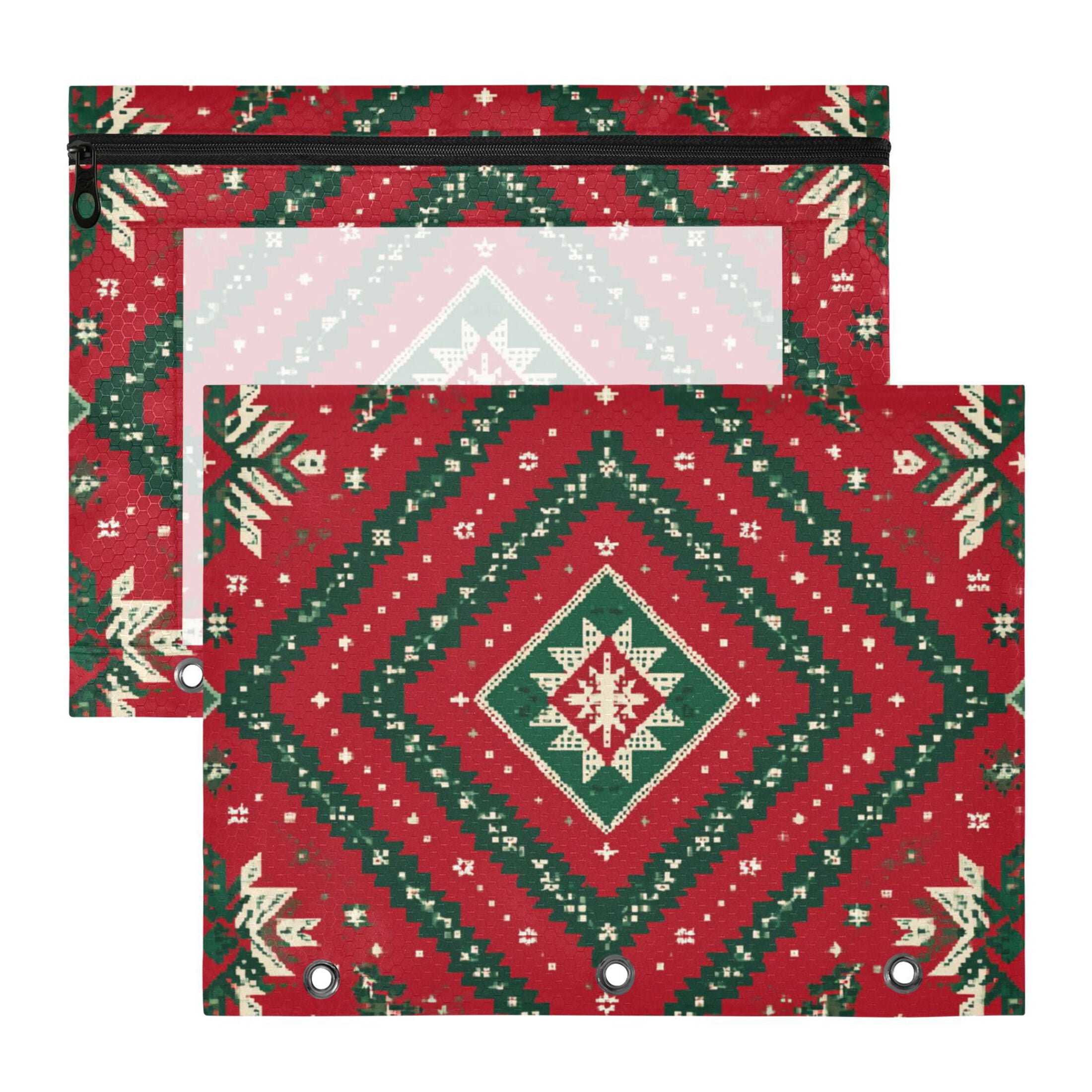 Red Green Christmas Symmetrical Pattern 3-Ring Binder Pocket with ...