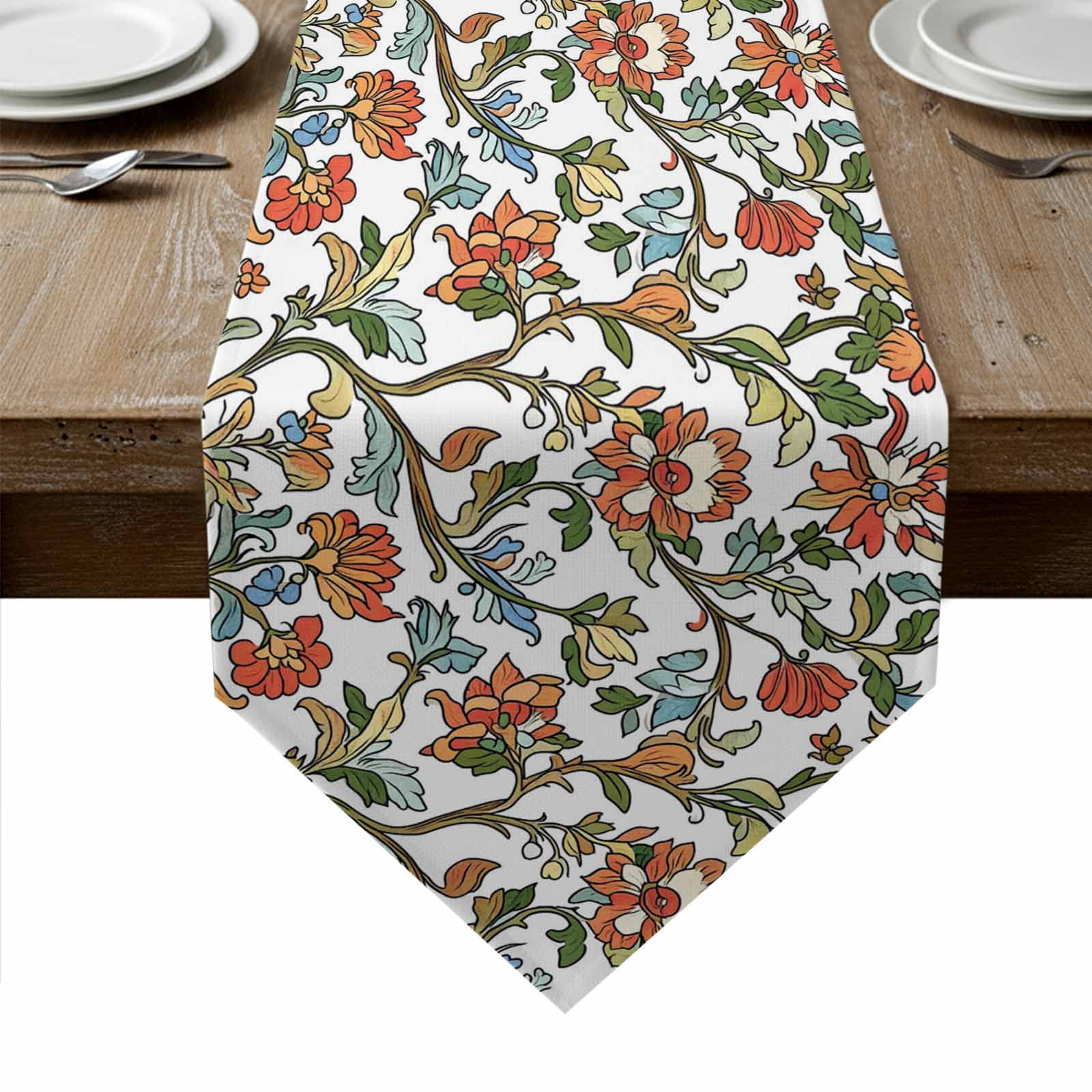 Red Green Floral Table Runner Linen Burlap Table Runner 72 Inches Long ...