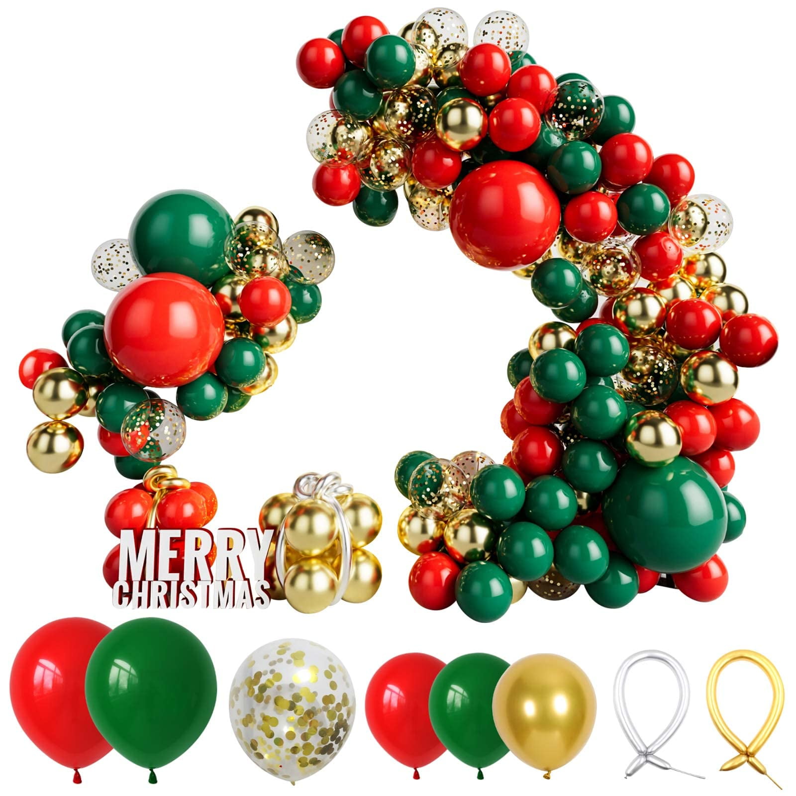 Red Green Gold Balloon Garland Kit, Confetti Balloons Long Balloon and ...