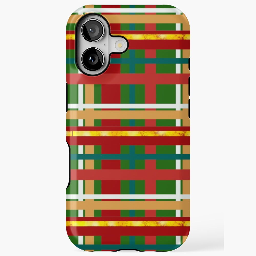 Red Green Golden Line Checked Christmas Plaid Pattern Case for iPhone ...