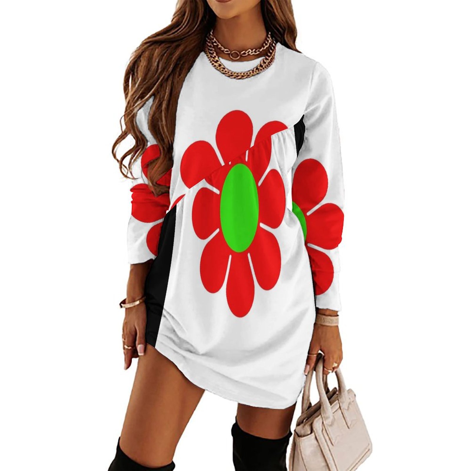 Red Green Hippy Flower Daisy Long Sleeved Dress birthday dress for ...