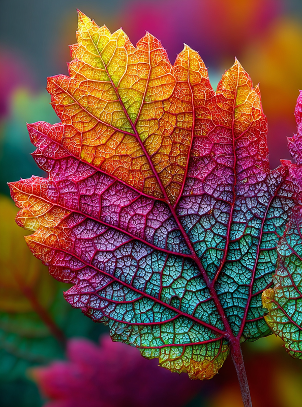 Red Green Macro Textured Leaf Canvas Detailed Nature Home Bedroom ...
