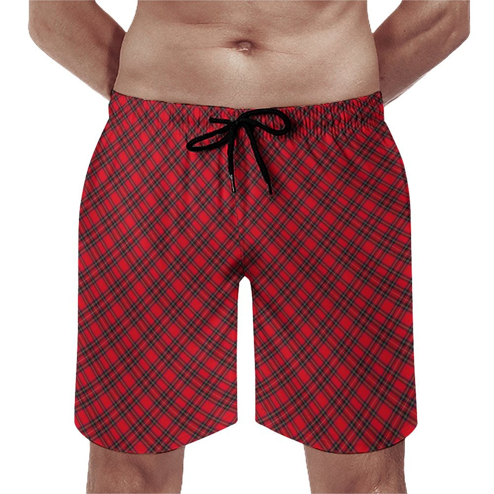 Red Green Plaid Board Shorts Vintage Check Cute Beach Short Pants Man ...