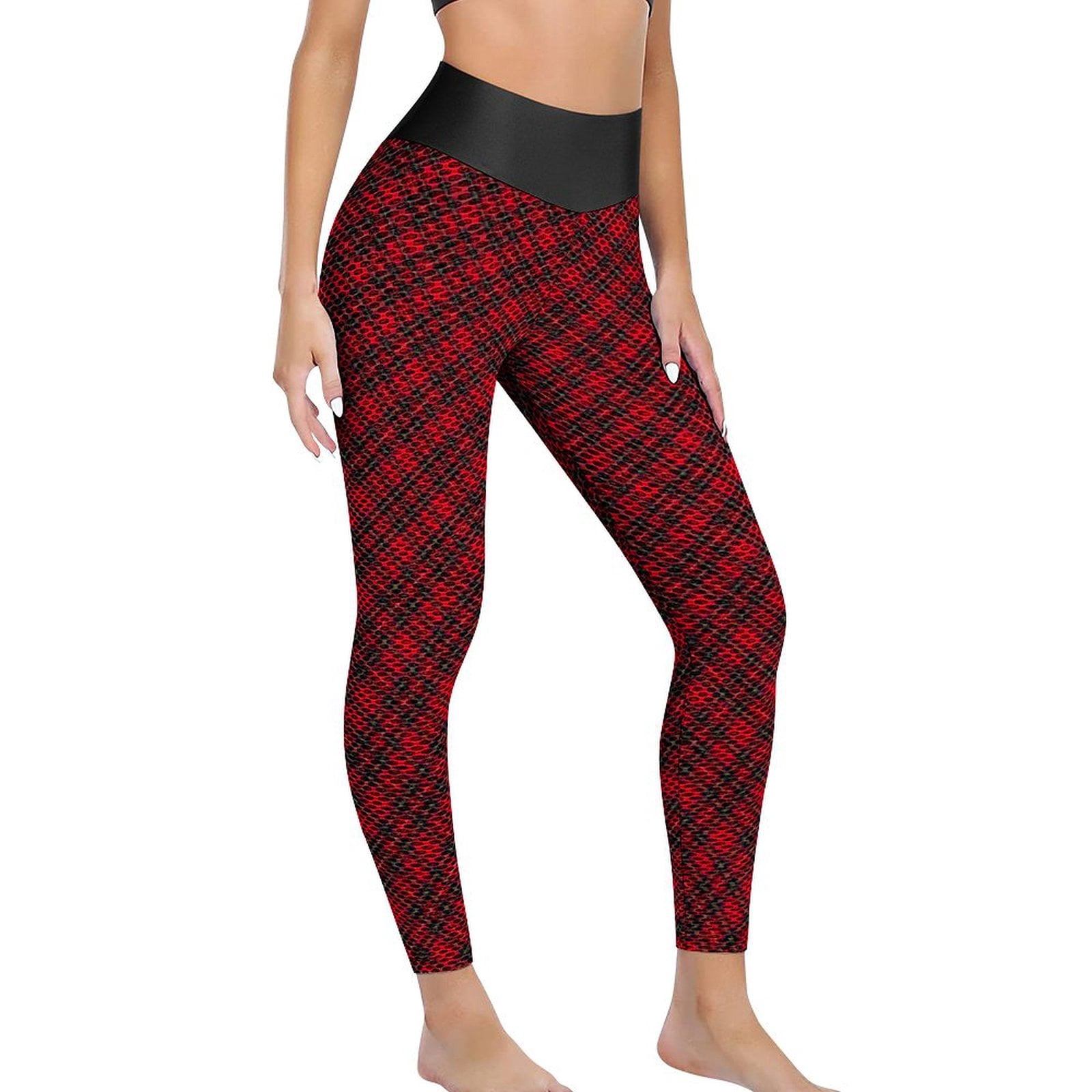 Red Green Plaid Yoga Pants Lady Vintage Check Leggings Push Up Retro ...