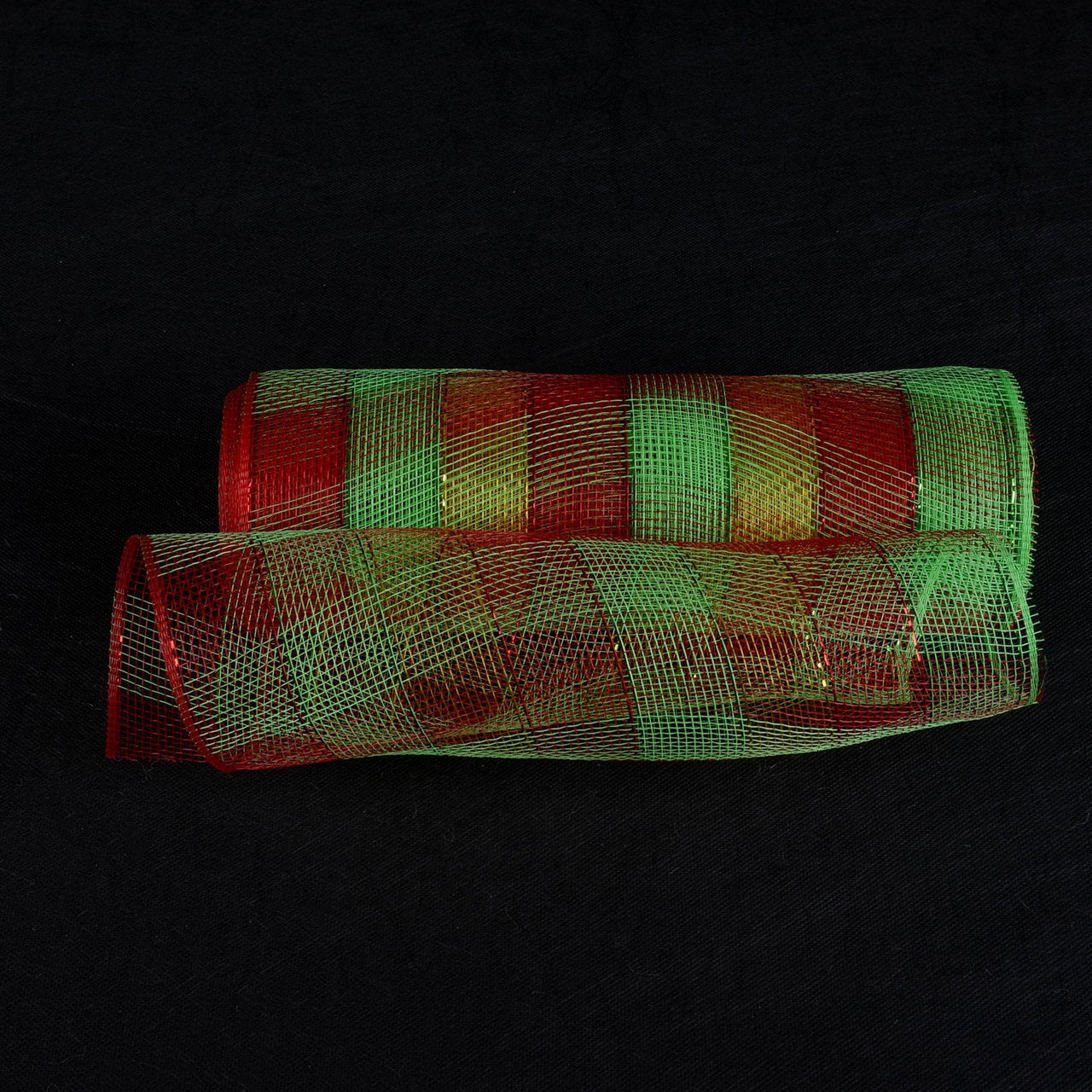 Red Green - Poly Deco Mesh Wrap with Laser Mono Stripe - ( 10 Inch x 10 ...