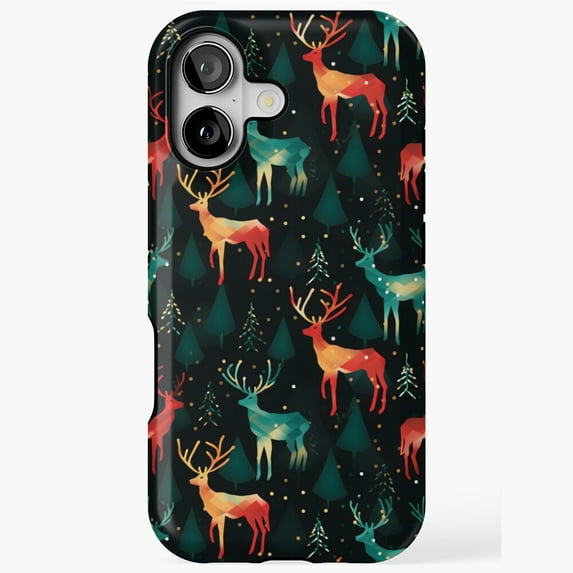 Red Green Reindeer Overlay Pattern Three for iPhone 17 11 12 13 14 15 ...