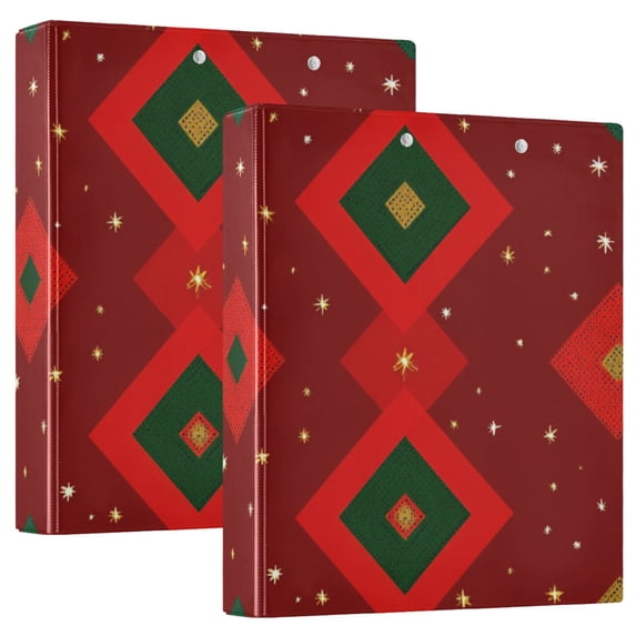 Red Green Square Pattern Christmas Round Ring Binder 3 Rings 1.5 ...