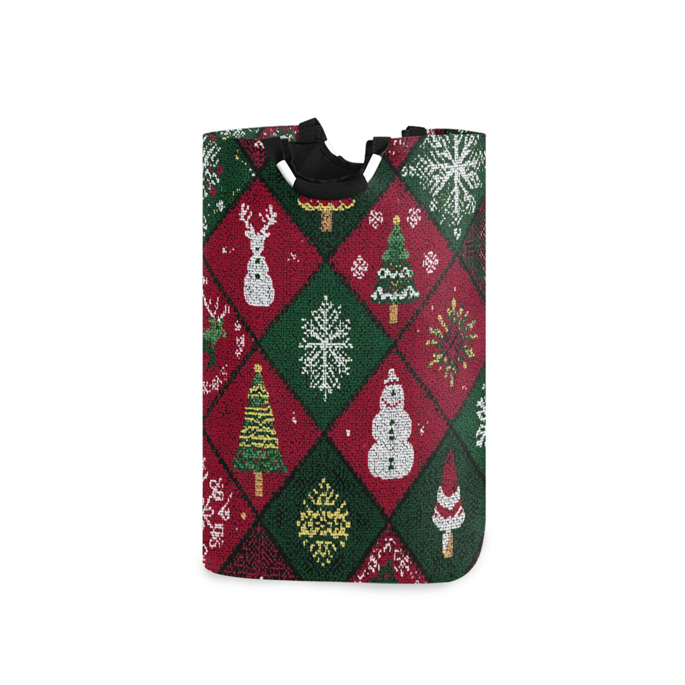 Red Green Squares Christmas Cute Pattern Laundry Basket with Handles ...