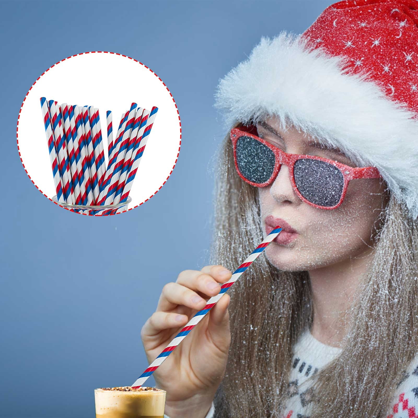 Red and Green Striped Straws, Disposable Paper Drinking Straws 100 ...