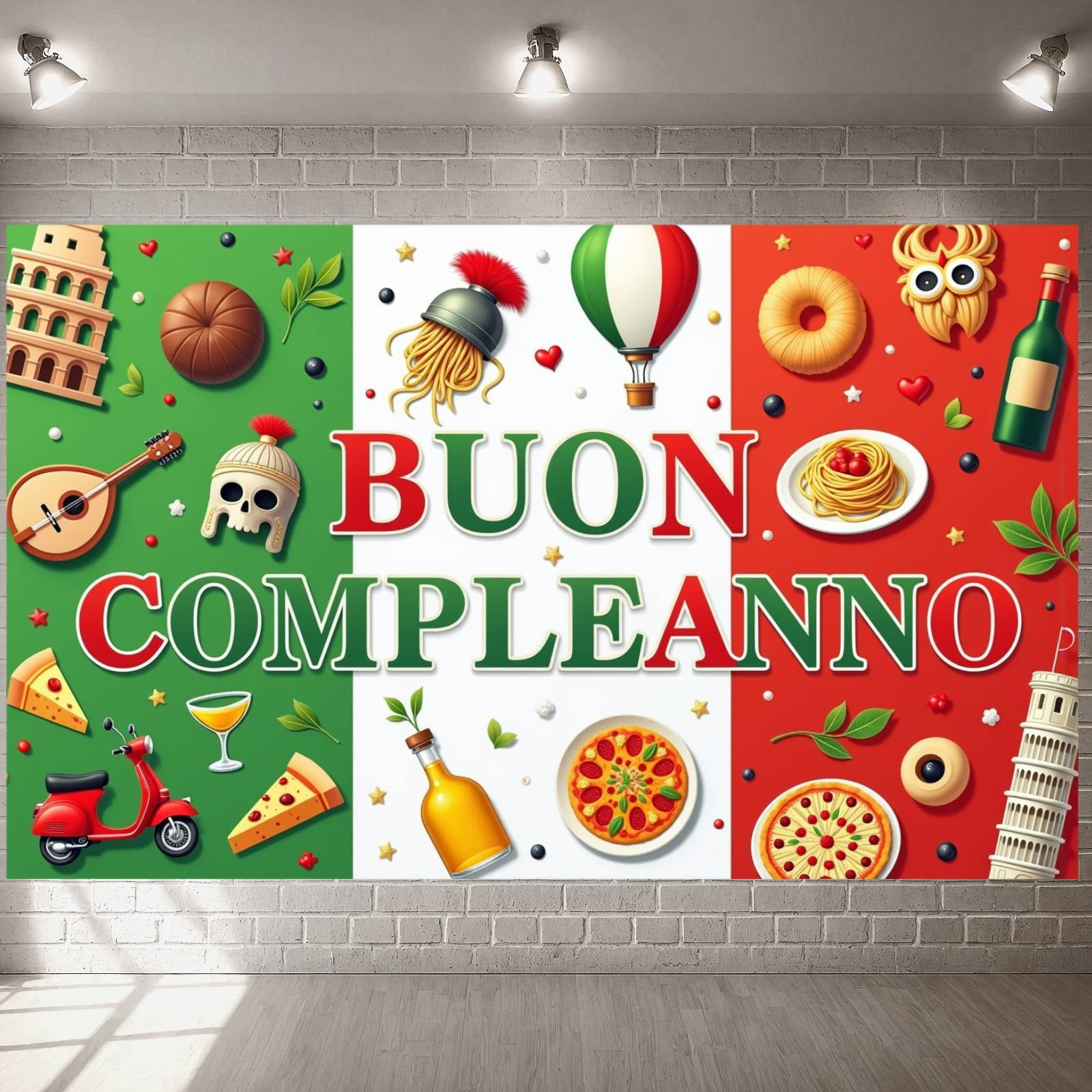 Red Green White Color Italian Birthday Banner Italian Elements Buon ...