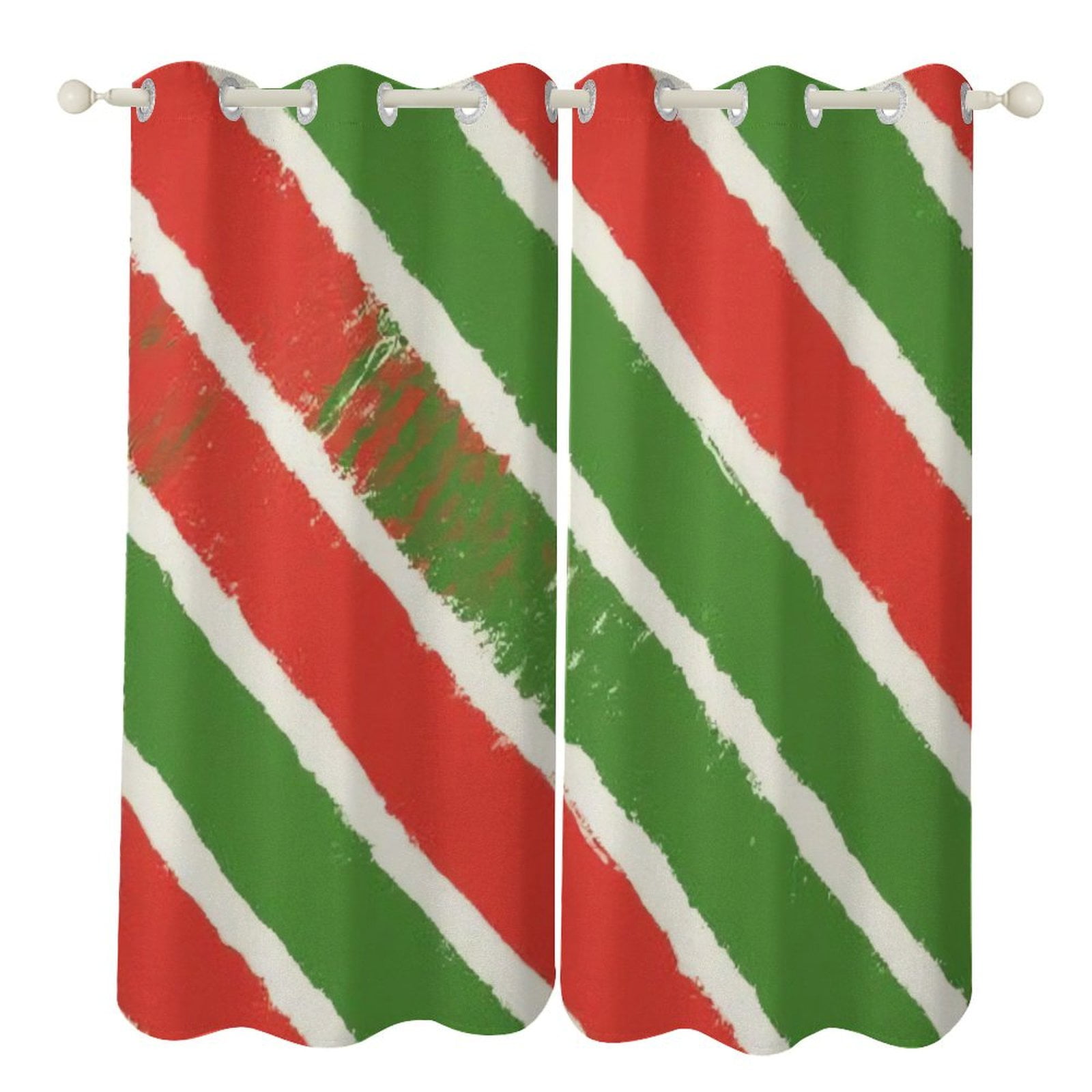 Red, Green, White Diagonal Stripes Blackout Window Curtains for Bedroom ...
