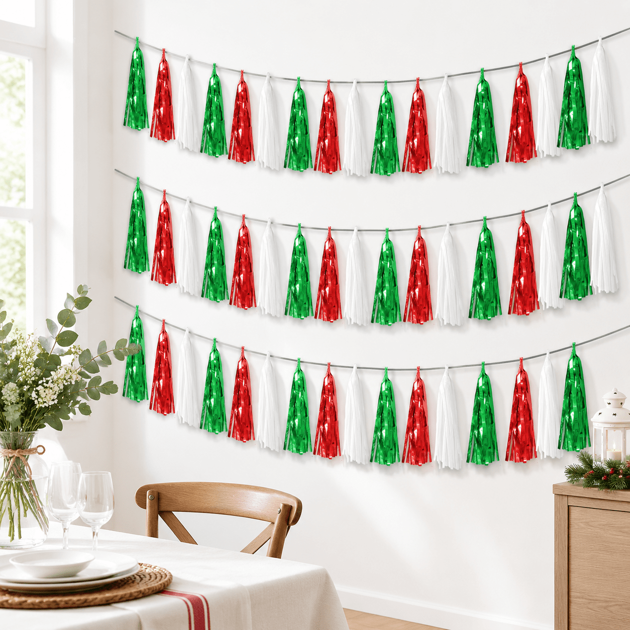 Red Green White Foil Fringe Tassel Streamer Banner Garland for Party ...