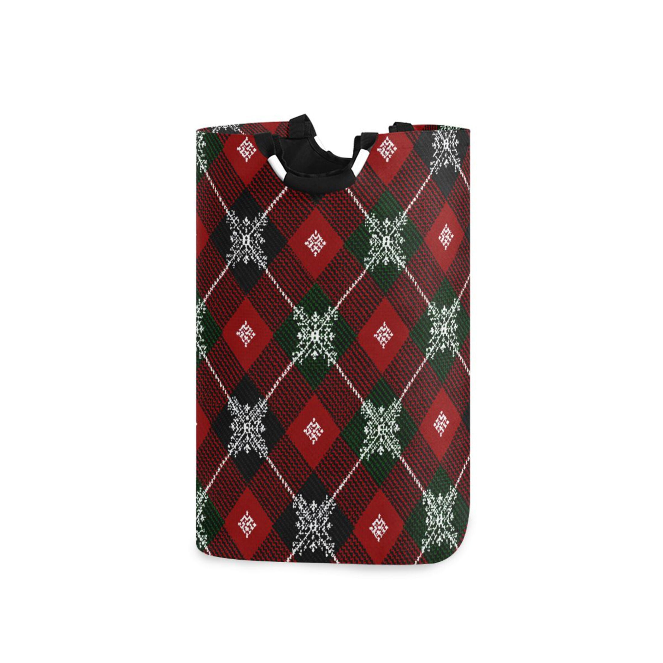 Red Green White Square Christmas Snowflakes Laundry Basket with Handles ...