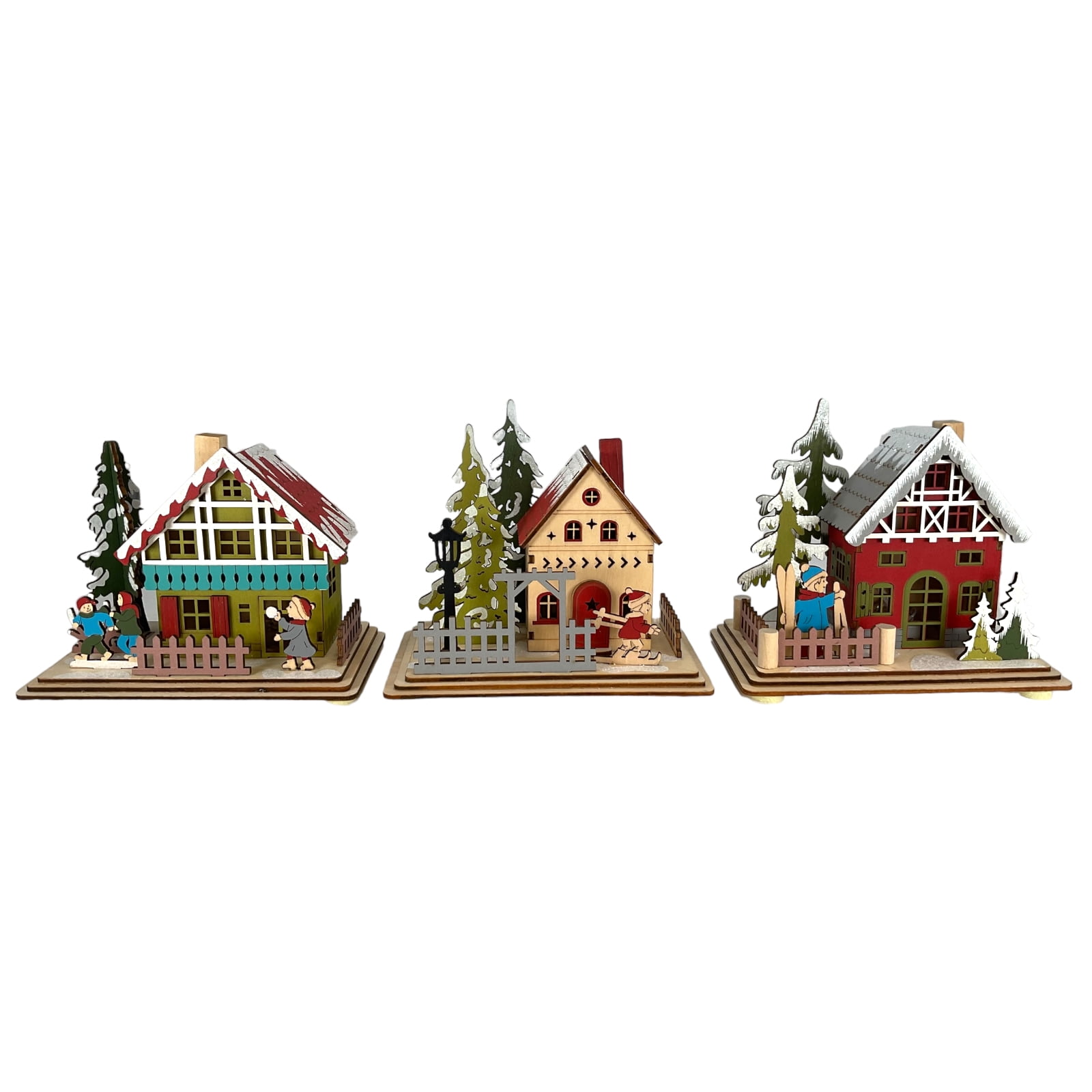 Red Green and Natural Lighted Christmas House Laser Cut Wood 6.3 Inch ...