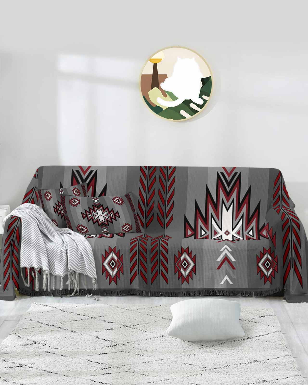 Red Grey Aztec Sofa Couch Covers for 3 Cushion Couch,Washable L Shape ...